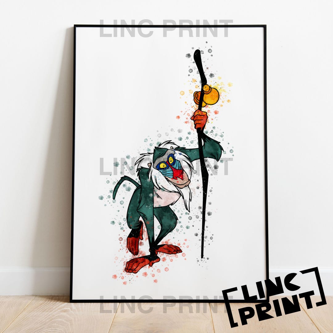 Disney 'RAFIKI' the Lion King Character Print Splash Style Watercolour ...