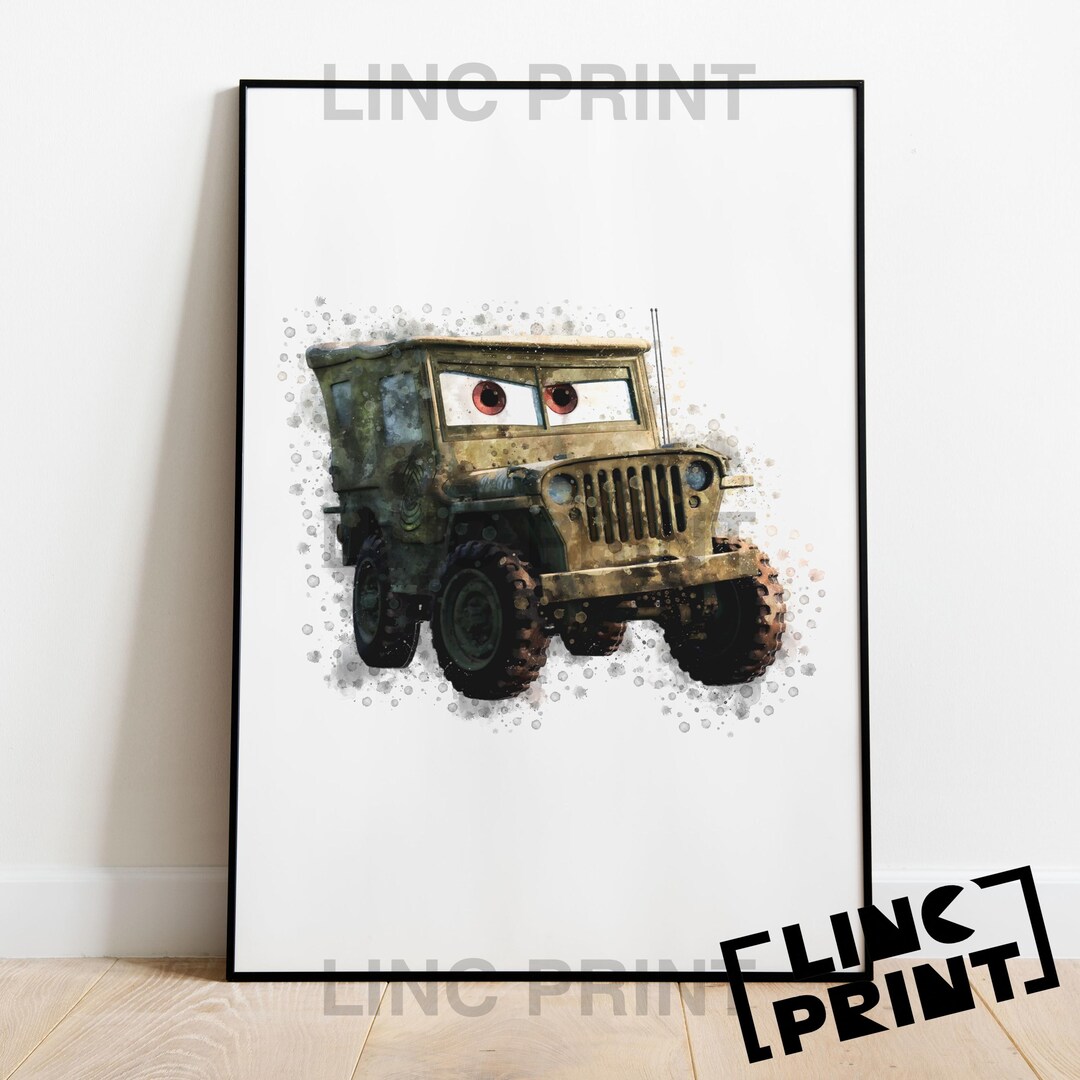 Disney Pixar 'SARGE' Cars Splash Style Watercolour Art, Character ...