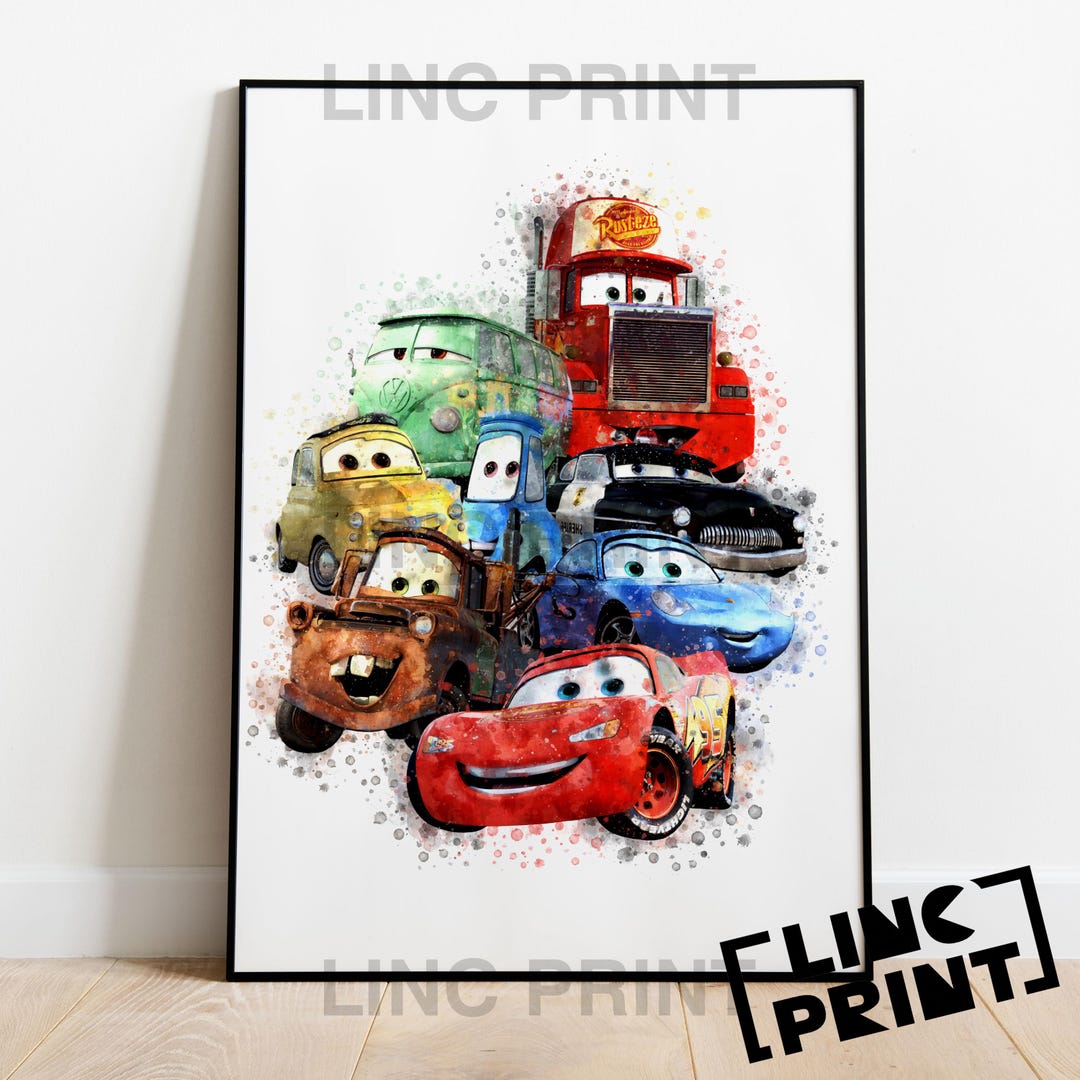 Disney Pixar 'CARS GROUP' Cars Splash Style Watercolour Art, Character ...