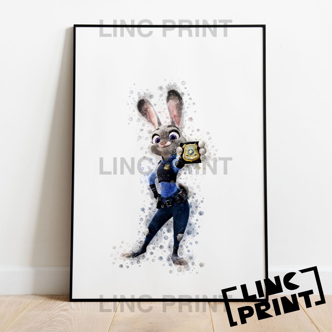 Disney 'JUDY HOPPS' Zootopia Character Print Splash Style Watercolour ...