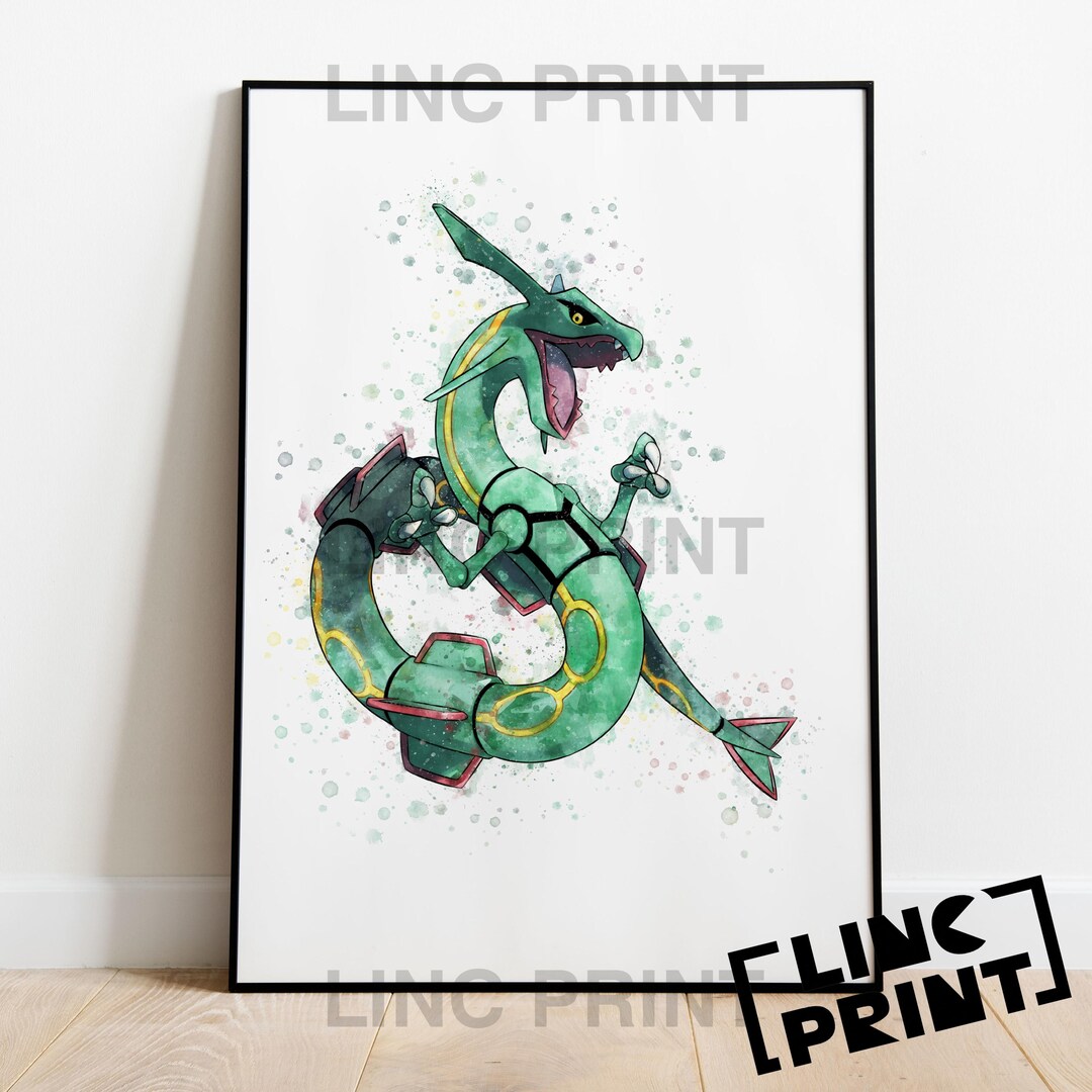 Pokemon Print 'RAYQUAZA' Splash Style Watercolour Art, Character Poster ...