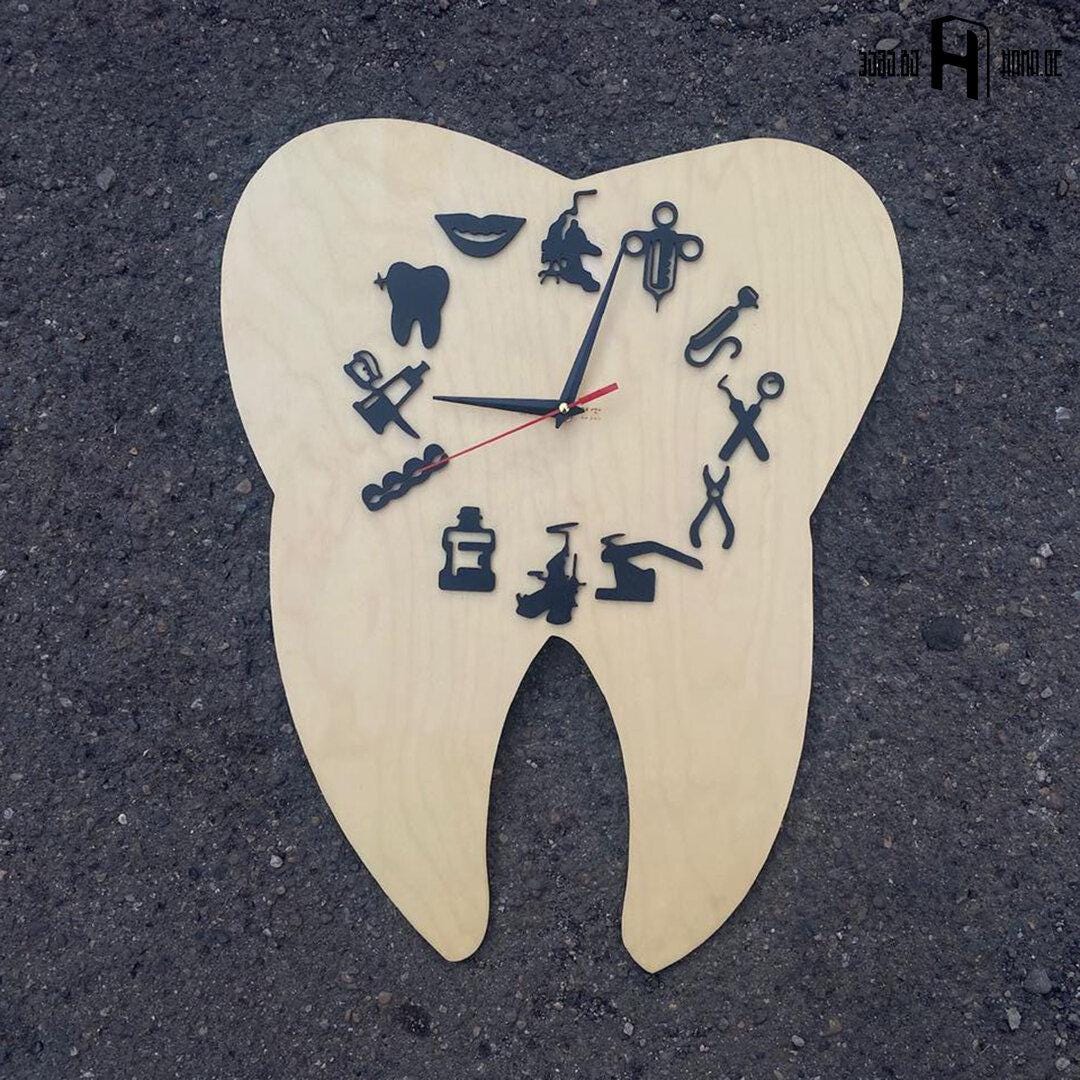 Handmade Wooden Tooth Clock, Unique Dentist Office Décor, Dental Wall ...