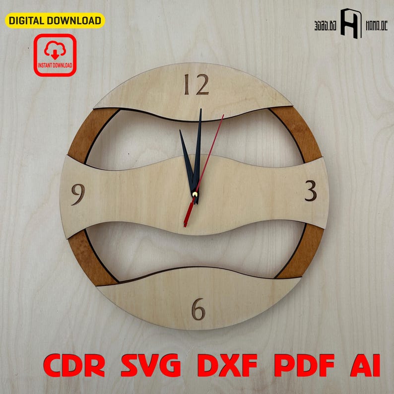 DIY Wavy Wall Clock Template – Stylish Laser Cut Design – Instant ...