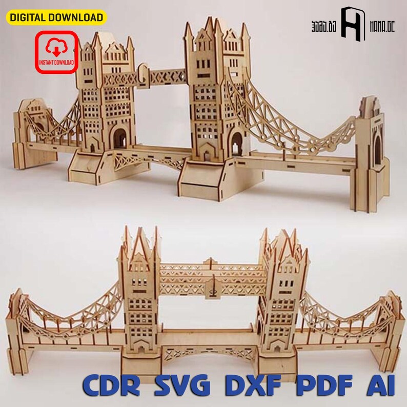 Tower Bridge 3D Laser Cut File | CDR Wooden Puzzle | London Bridge CNC ...