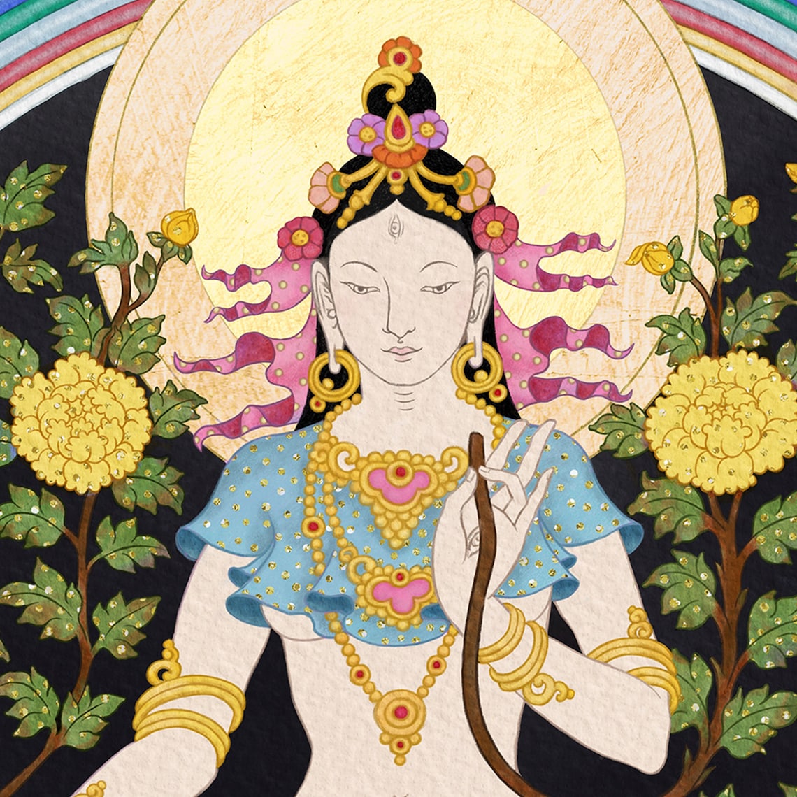 White Tara With Yellow Lotus Flowers - Etsy