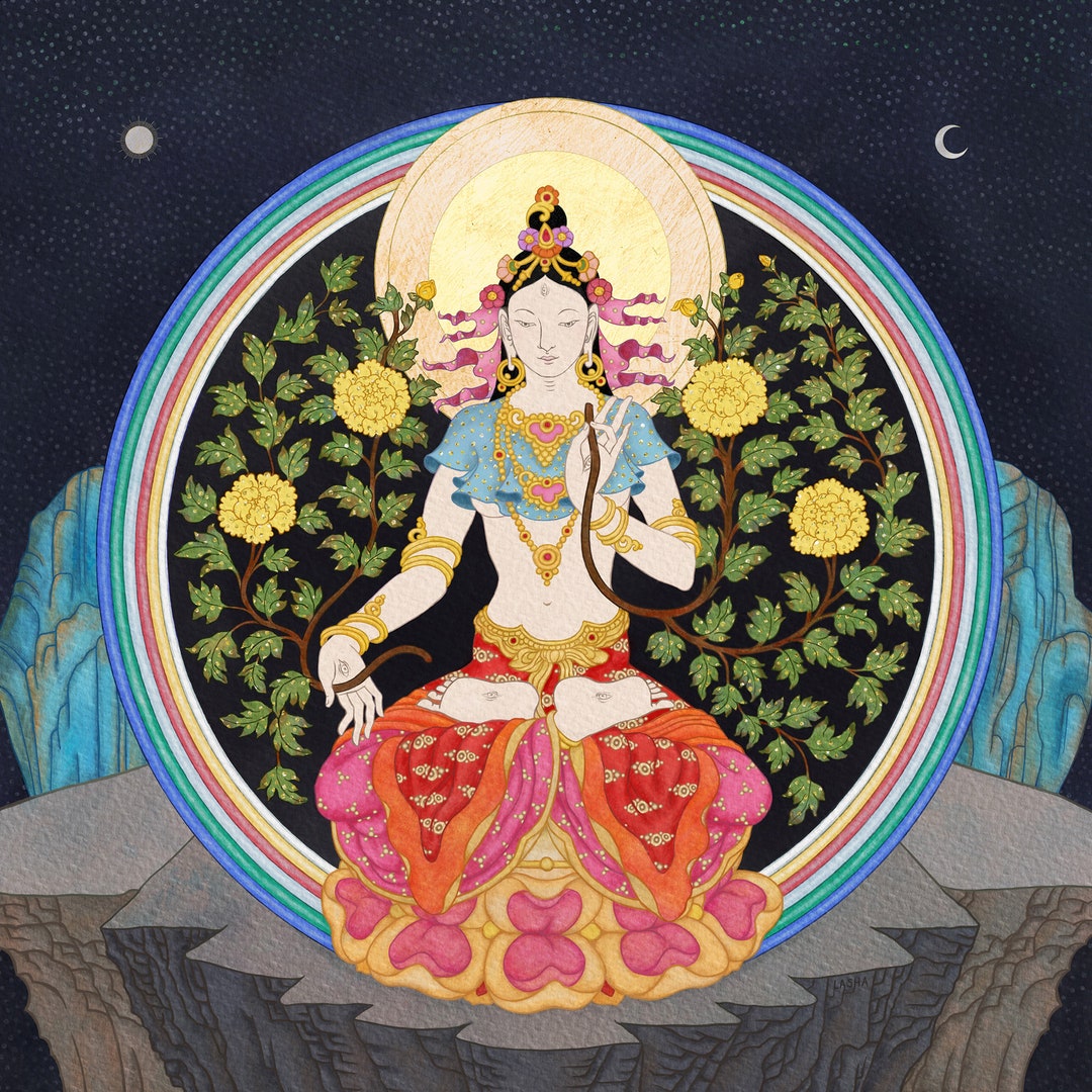 White Tara With Yellow Lotus Flowers - Etsy