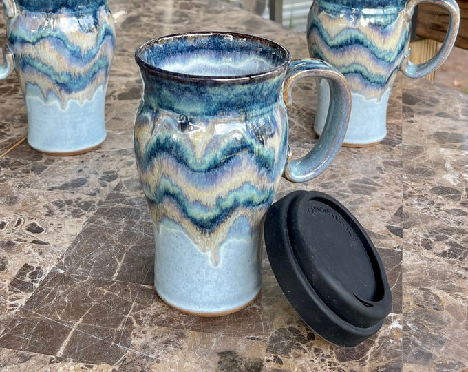 Ceramic Travel Mug With Optional Lid in Moonlit Tide Glaze. Wheel ...