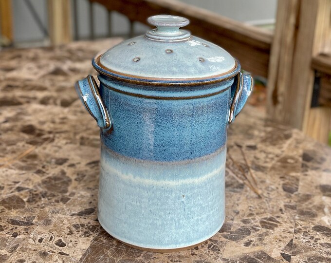 Compost Jar With Filter Holding Lid in Sky Glaze. Wheel Thrown Compost ...