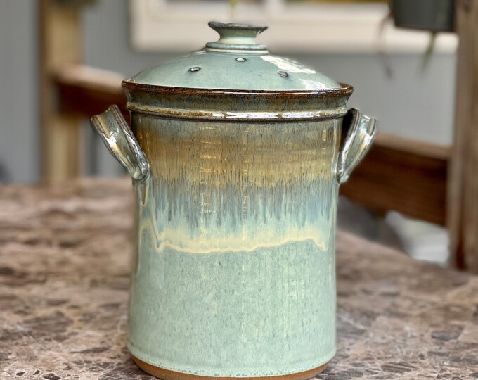 Compost Jar With Filter Holding Ventilated Lid in Patina Glaze. Hand ...