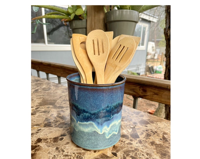 Stoneware Pottery Utensil Jar in Abyss Glaze / Wheel Thrown Pottery ...