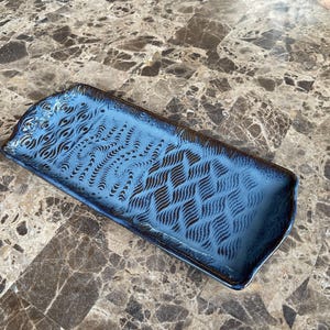 Textured Ceramic Serving Tray in Celestial Blue. Unique Stoneware ...