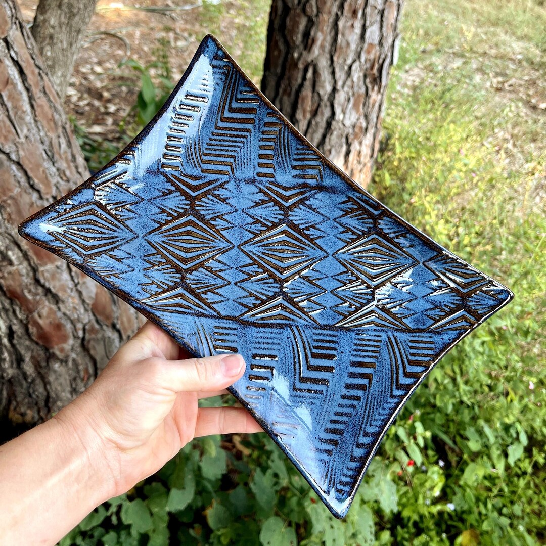 Textured Concave Rectanglular Tray Celestial Blue Glaze. Hyperbola Tray ...