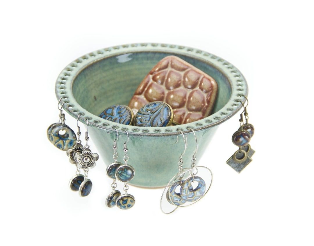Ceramic Earring Bowl in Lagoon Green/ Pottery Jewelry Bowl / Earring ...