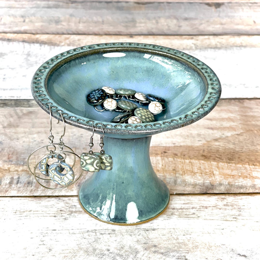 Petite Pedestal Earring Bowl in Rain Glaze | Jewelry Bowl / Earring ...