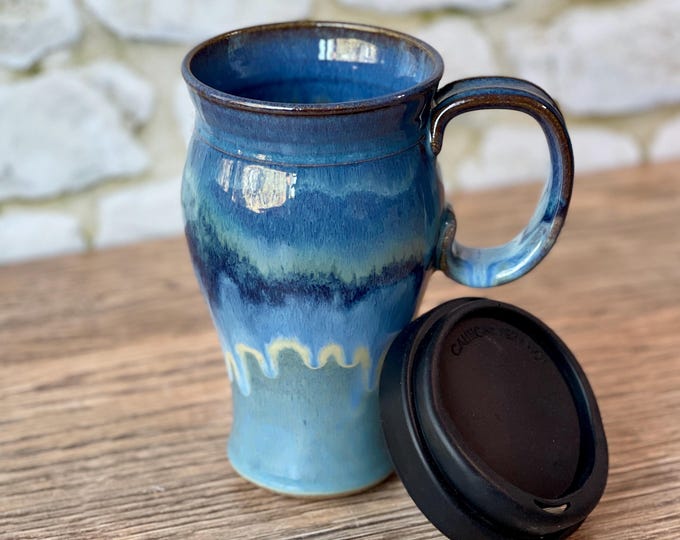 Ceramic Travel Mug With Optional Lid in Abyss Glaze. Wheel Thrown ...