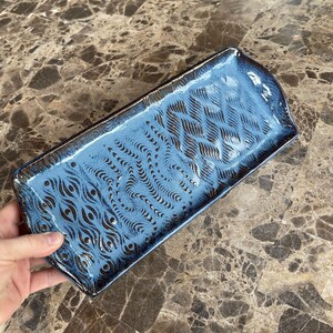 Textured Ceramic Serving Tray in Celestial Blue. Unique Stoneware ...