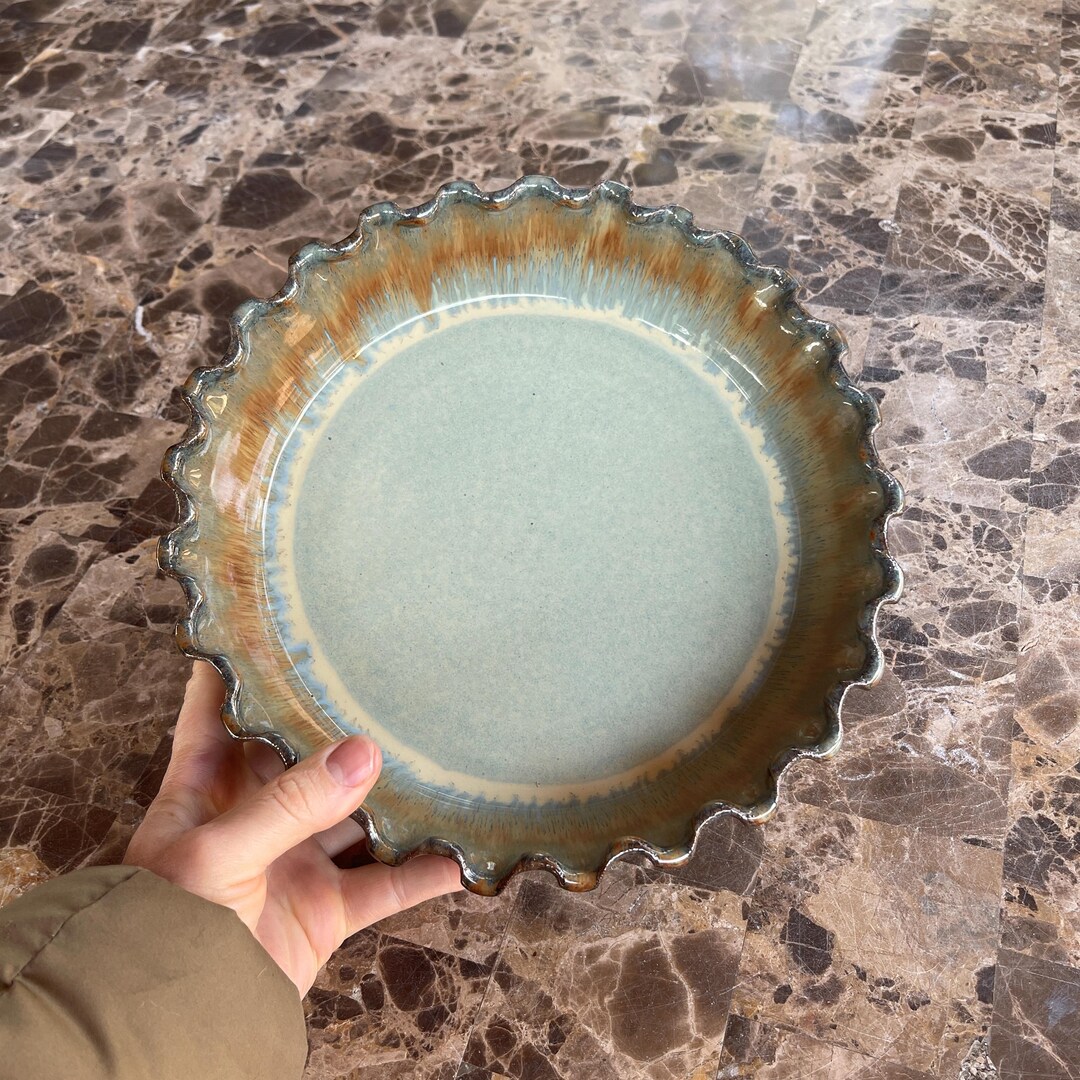 Hand Thrown Pottery Pie Plate in Patina Glaze. Oven Safe / Wheel Thrown ...