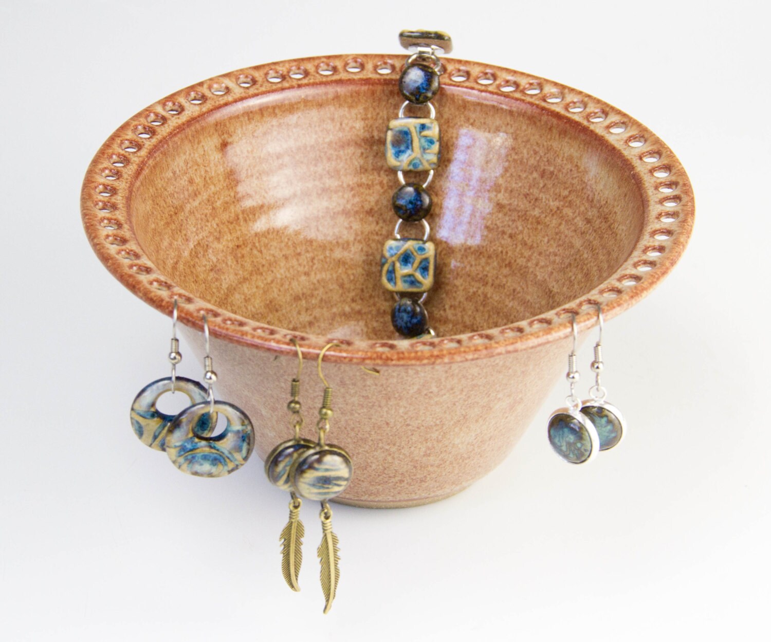 Jewelry Bowl Earring Hanging Bowl in Wheat Glaze warm Tan - Etsy