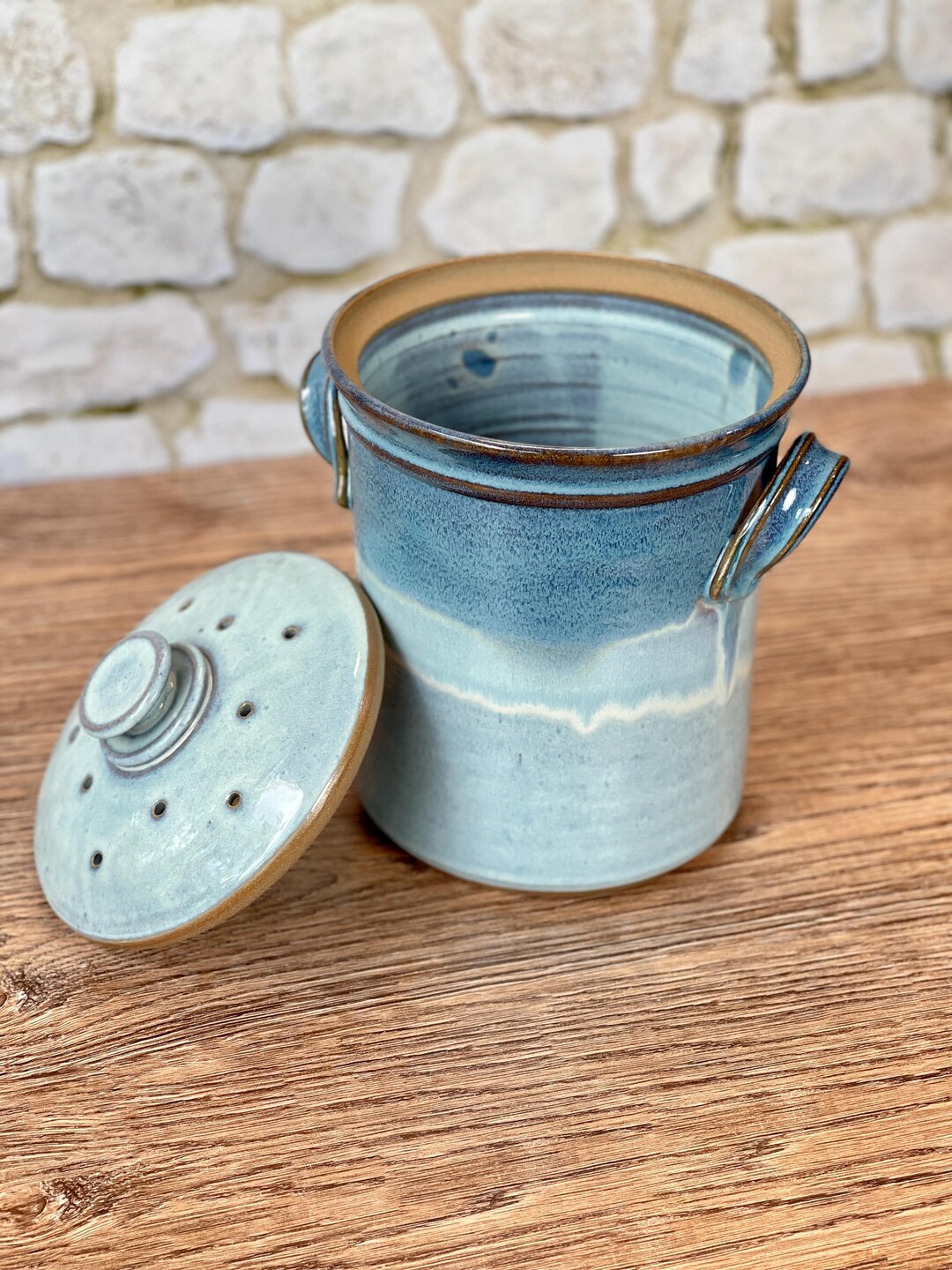 Compost Jar With Filter Holding Lid in Sky Glaze. Wheel Thrown Compost ...