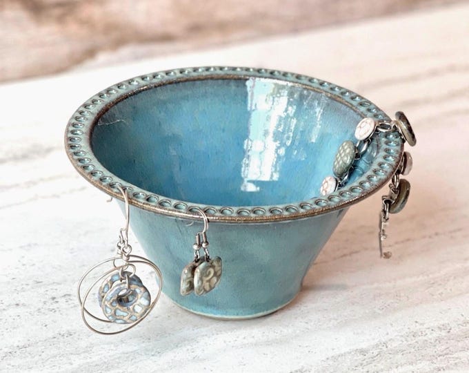 Ceramic Earring Holder With Dish in Waterfall Brown, Pottery Jewelry ...