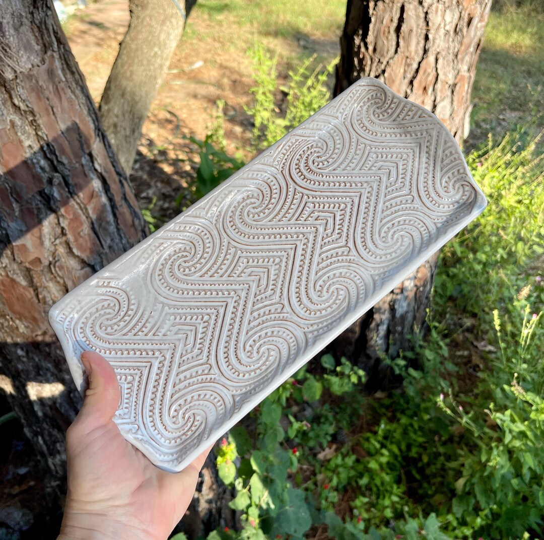 Textured Ceramic Serving Tray in Limestone White. Unique Stoneware ...