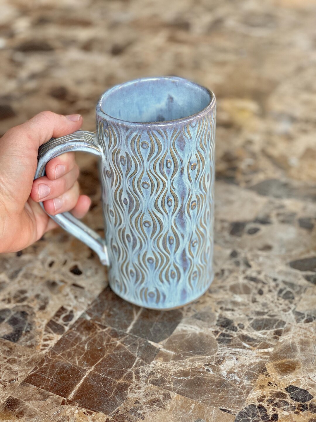 Hand Built Textured Tankard in Sky Blue Glaze Almost 24oz Capacity ...