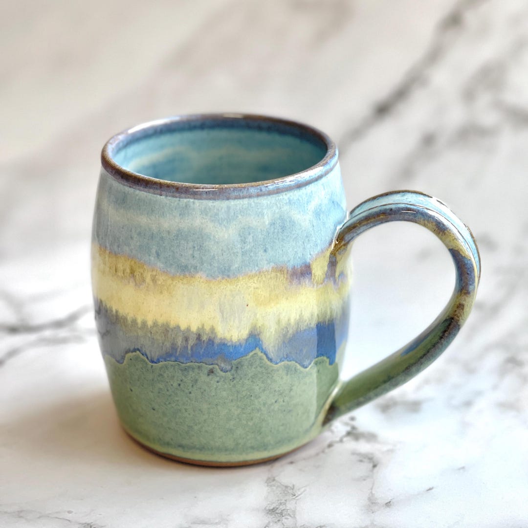 Hand Thrown Coffee Mug in Mirage Glaze 18oz Barrel Shape / Stoneware ...