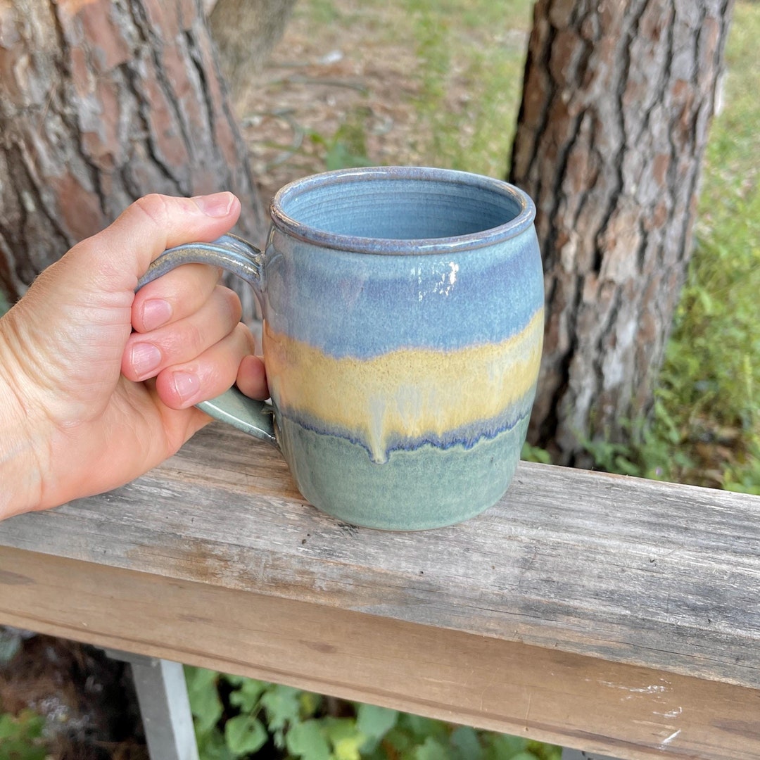 Hand Thrown Coffee Mug in Mirage Glaze 18oz Barrel Shape / Stoneware ...