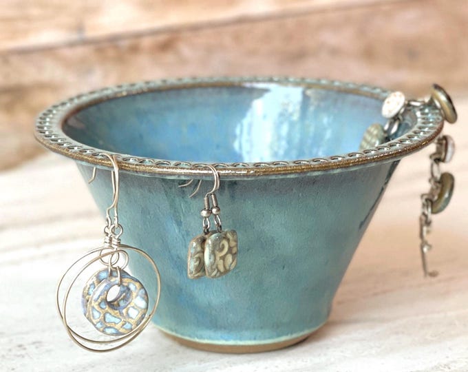Earring Bowl in Rain Glaze (foggy Green/blue) Jewelry Bowl/ Earring ...