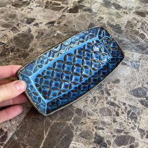 Textured Small Rounded Rectangular Tray in Celestial Blue Glaze. Unique ...