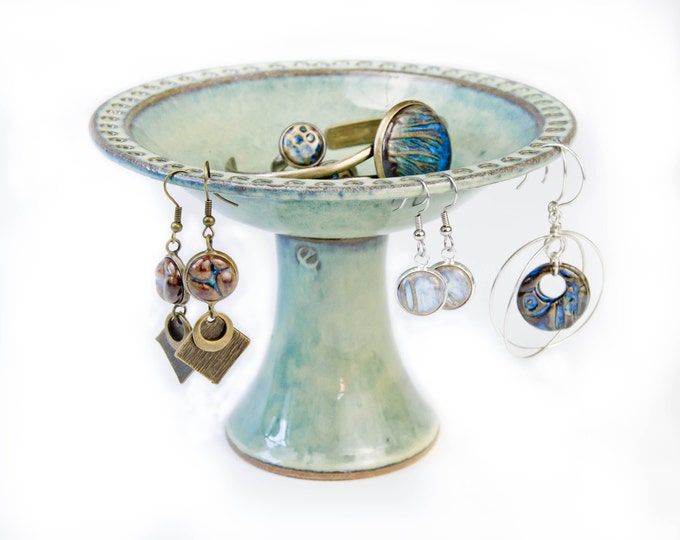 Petite Pedestal Earring Bowl in Lagoon Glaze | Jewelry Bowl / Earring ...