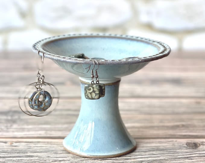 Petite Pedestal Earring Bowl in Sky Blue Glaze | Jewelry Bowl / Earring ...