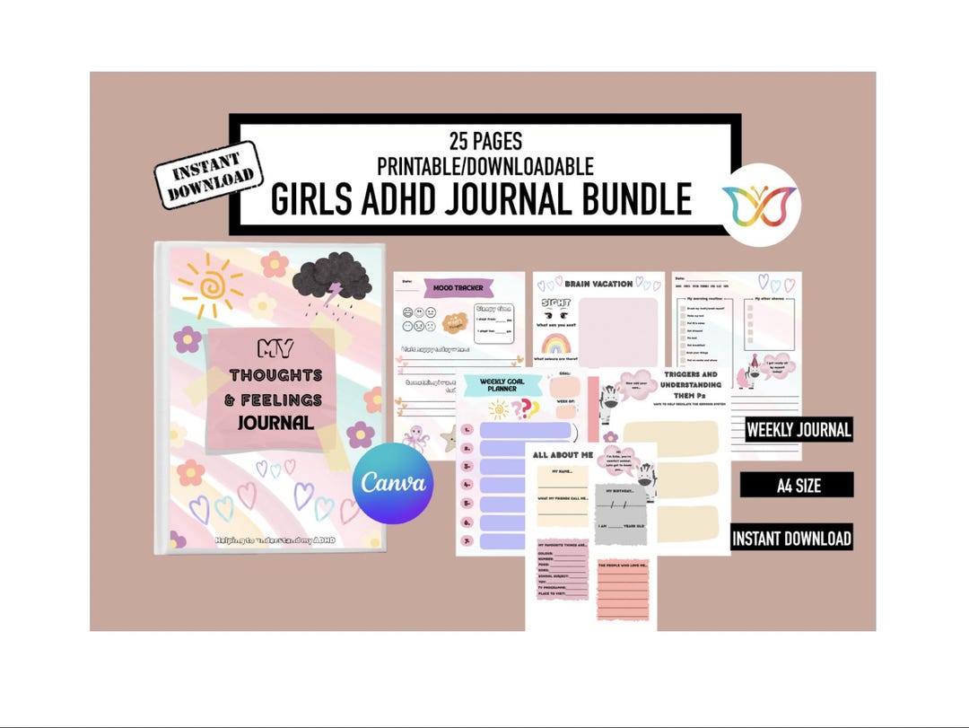ADHD Planner, Tween ADHD Journal, Printable ADHD Journal, Girls Adhd ...
