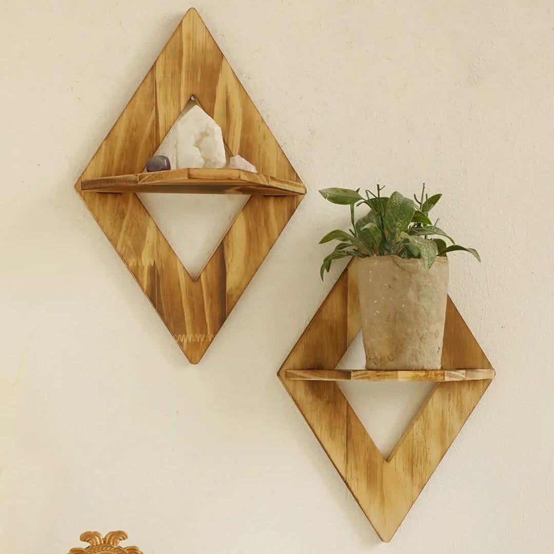 Modern Diamond Wood Wall Mounted Planter Shelf Simple Home Decoration ...