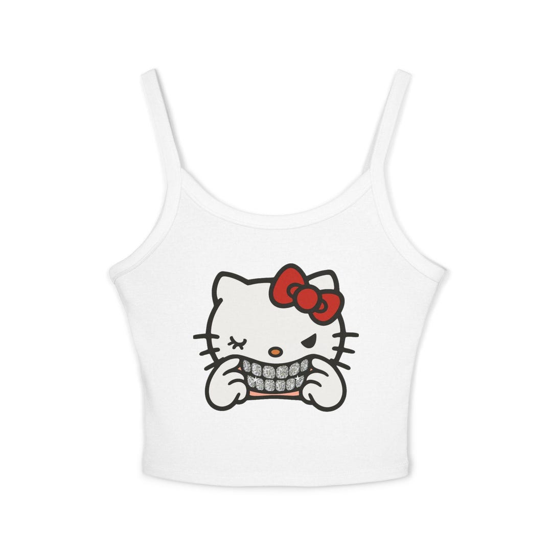 Crop Top, Hello Kitty Gangster Cute Spaghetti Strap Tank, Women's ...