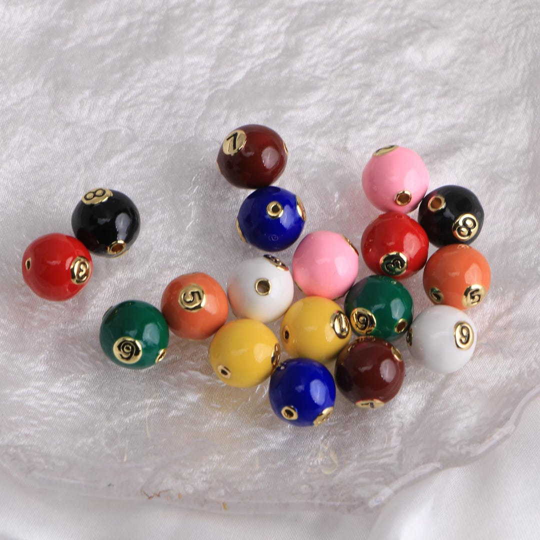 Billiard Ball Spacer Beads, 18K Gold Plated Ball Spacer Beads, Numbered ...