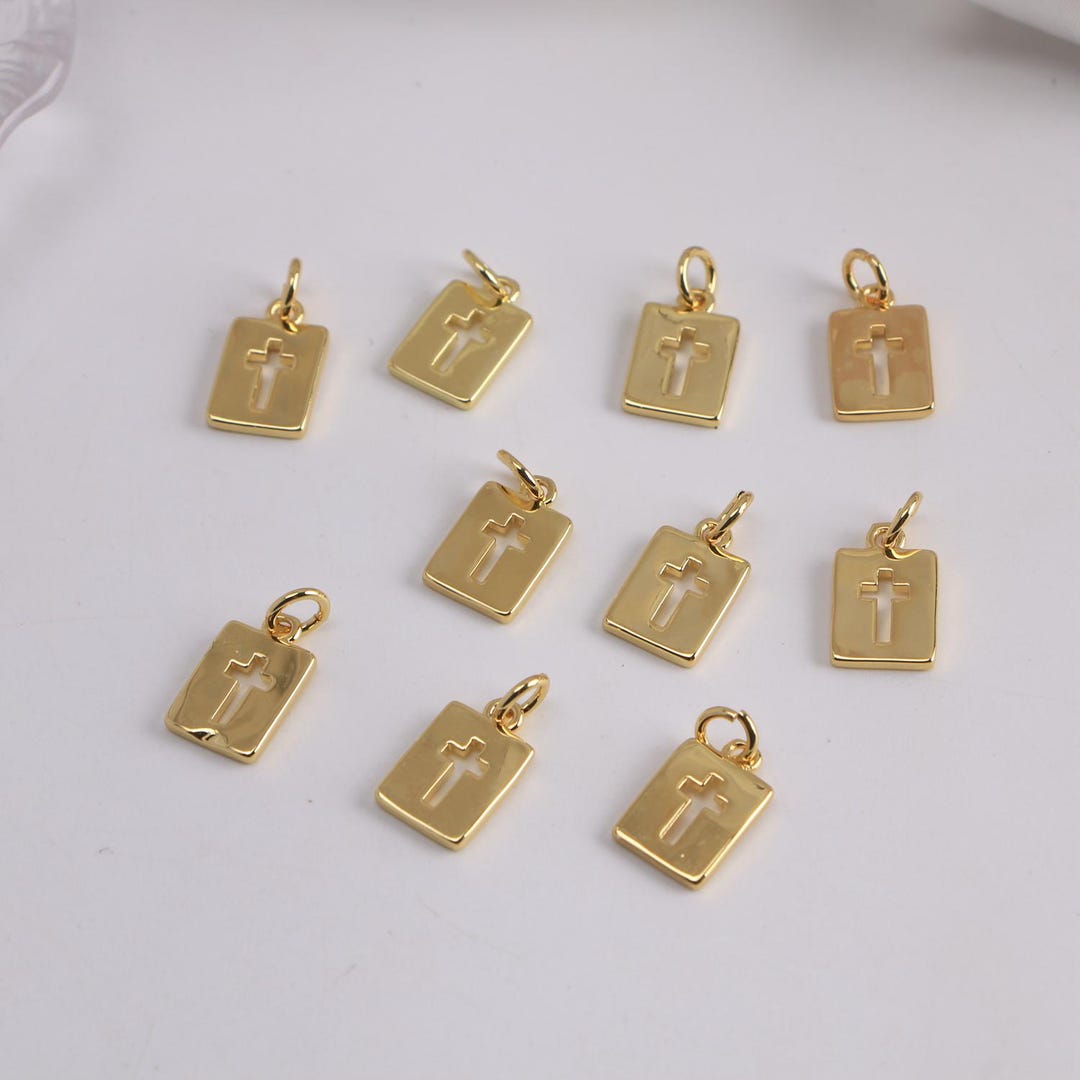 5pcs 18K Gold Cross Charms,square Cross Pendant Tags,cross Charms ...