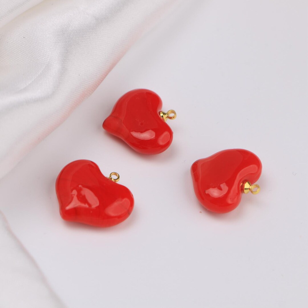 Glass Heart Pendant Lamp Work Puffy Cherry Red Heart, Red Heart Pendant ...
