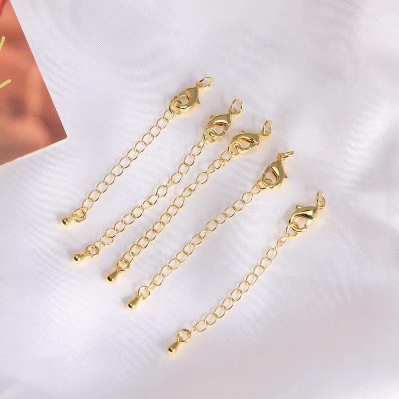 10pcs, 60mm 18K Gold Plated Chain Extender for Necklace Bracelet Supply ...