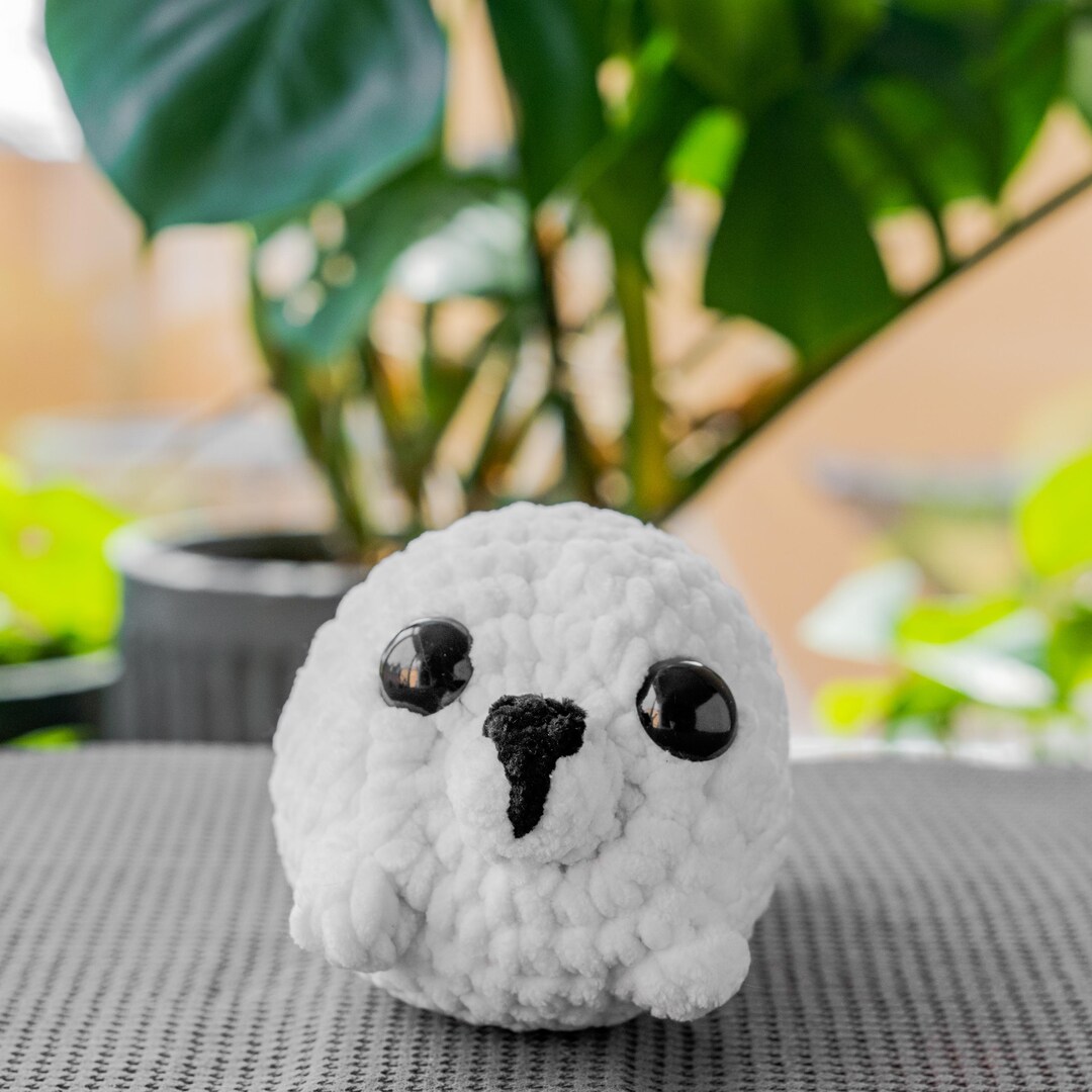 White Chubby Seal Plushie – Round White Crochet Sea Buddy, Soft ...
