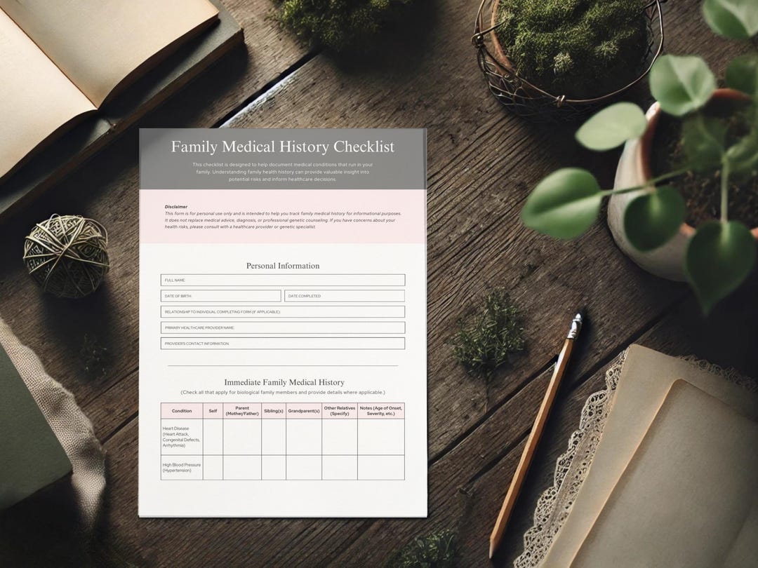 Family Medical History Checklist: Printable Health Tracker (PDF ...