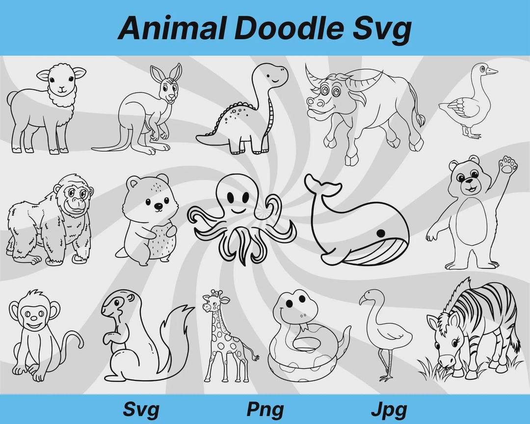 Animal Doodle Svg, Cute Animal Svg, Safari Animal Svg, Animal Clipart ...