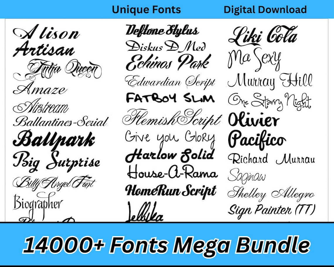 14000+ Mega Fonts Bundle, Script Fonts, Font for Cricut, Procreate ...