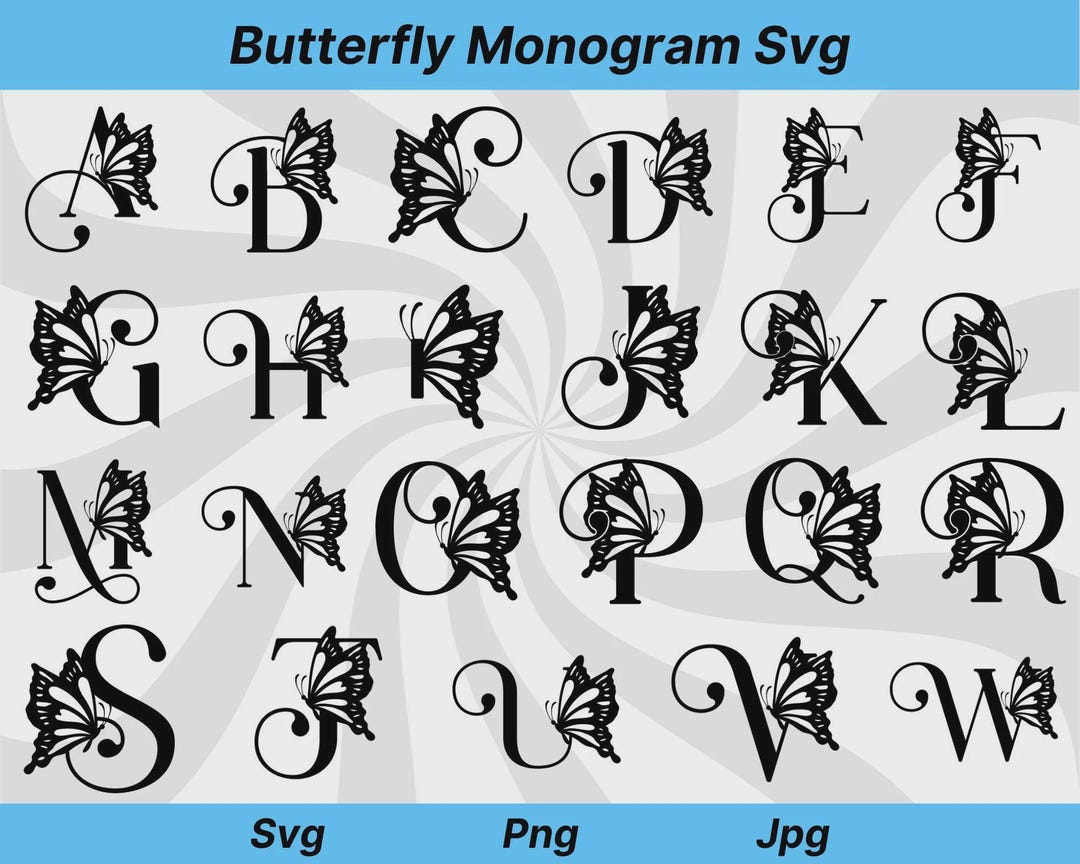 Butterfly Monogram Alphabet Svg, Butterfly Monogram Svg, Butterfly Svg ...