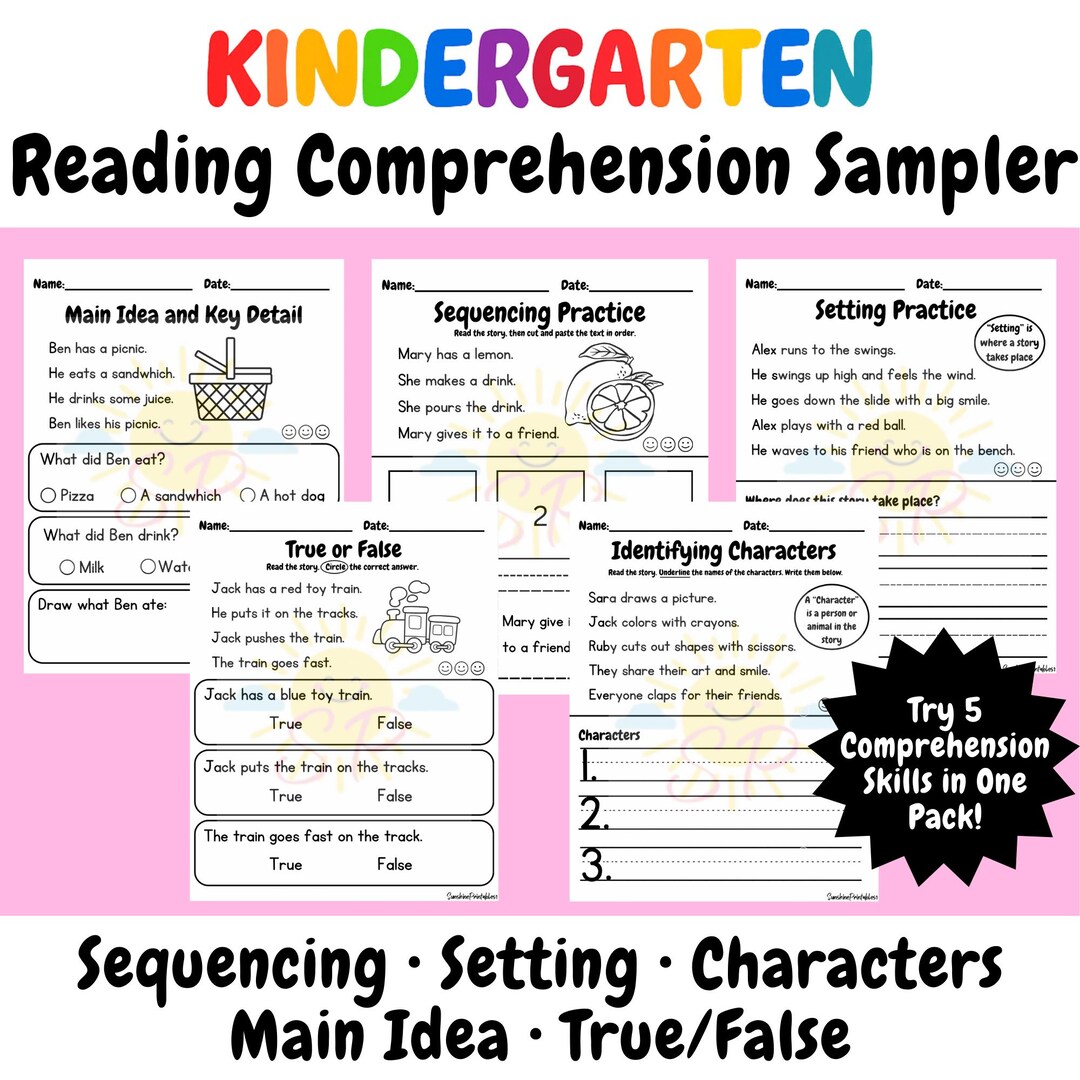 Kindergarten Reading Comprehension Sampler | Sequencing, Setting ...