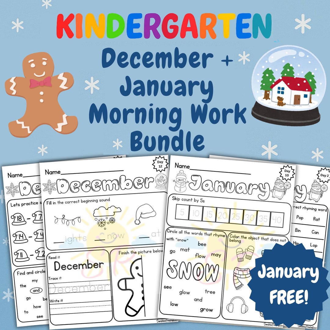 Kindergarten Morning Work December & January Bundle – Printable Winter ...