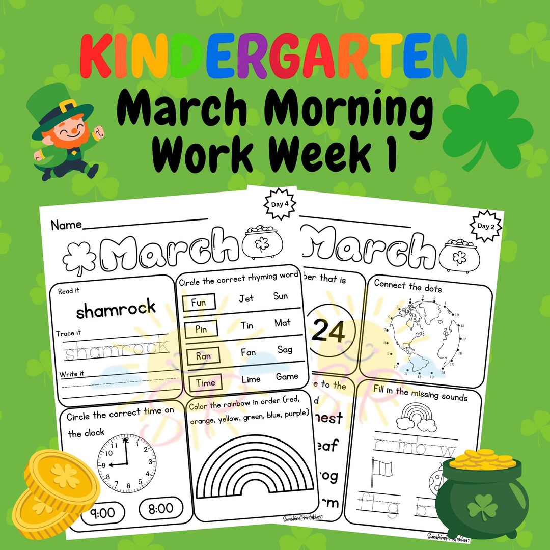Kindergarten Morning Work – March Week 1 – Spring & St. Patrick’s Day ...