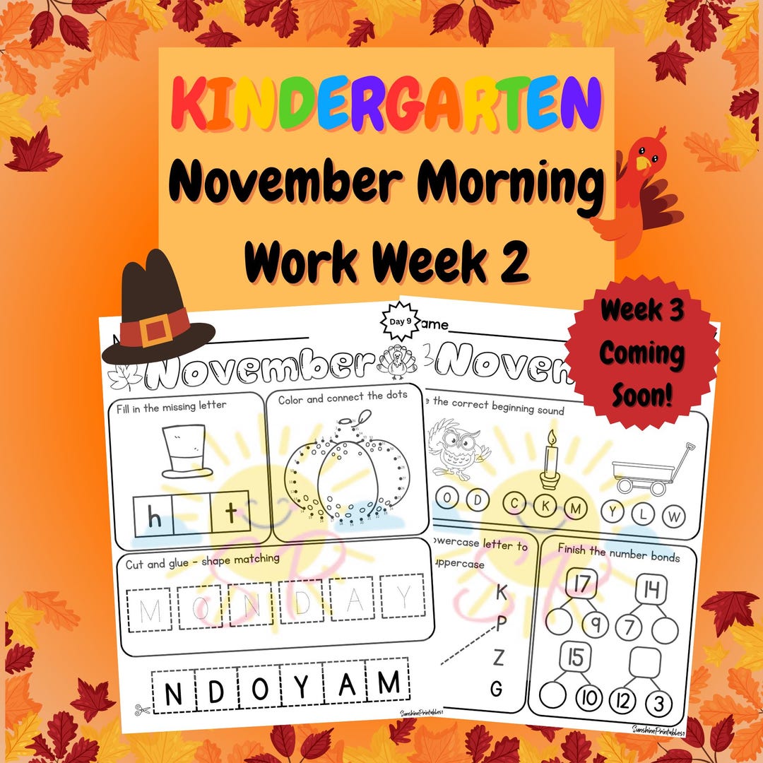 Thanksgiving Kindergarten Morning Work: Fall Literacy & Math (PDF ...