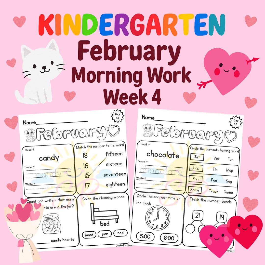 Kindergarten Morning Work – February Week 4 – End of Month ELA & Math ...