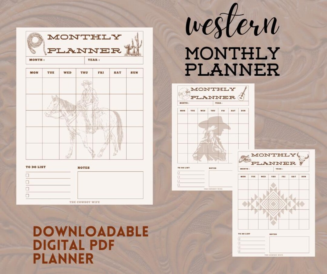 Western Monthly Planner | Printable & Digital Download | Rustic Monthly ...